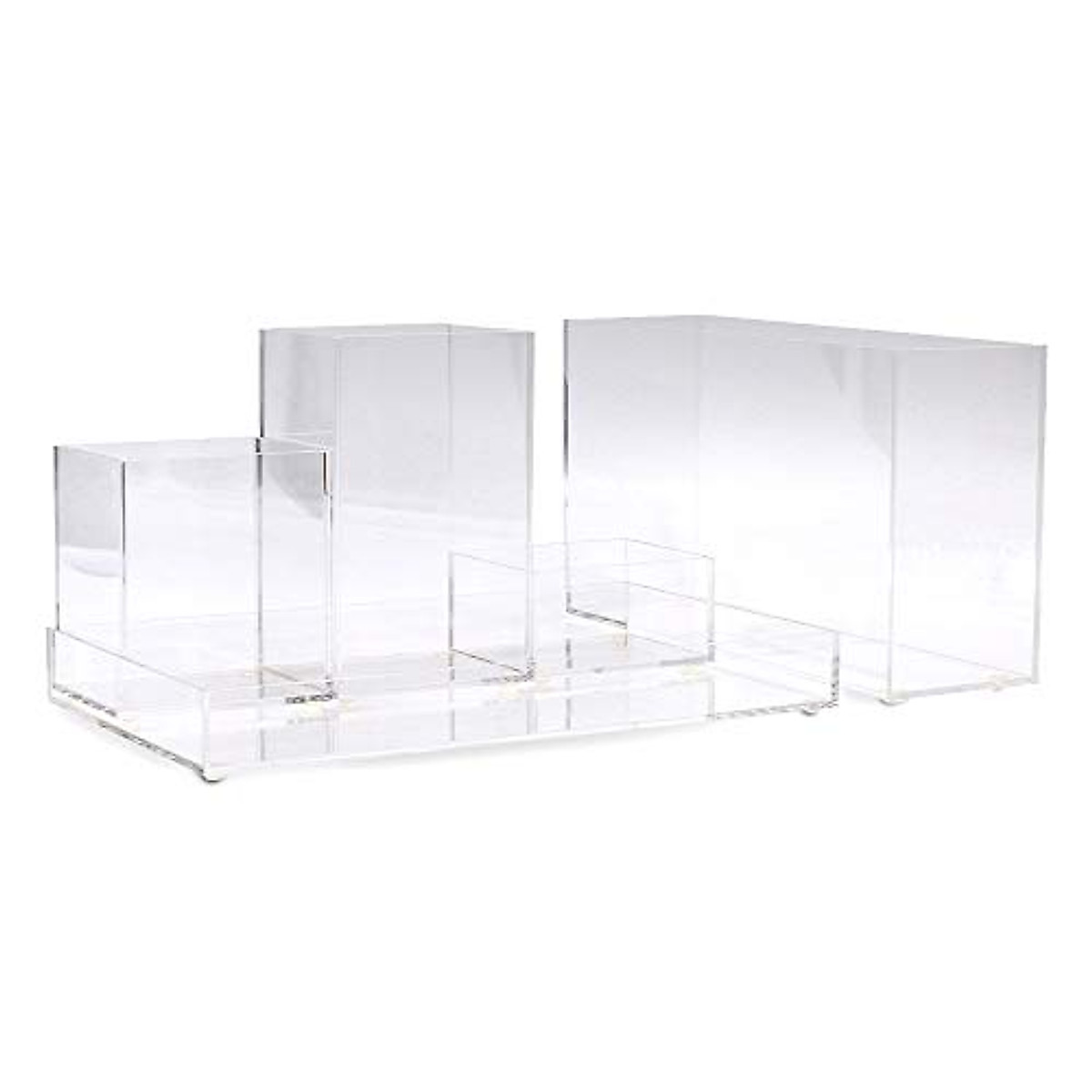 pbf PHOTO BOOTH FRAMES Acrylic Desk Organizer- 5 Pieces- Clear Desk Accessories Organizer Pen Pencil Holder Office Desktop Organizer set