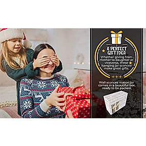 Rustic Wall Sconces - Mason Jars Sconce, Rustic Home Decor,Wrought Iron Hooks, Silk Hydrangea and LED Strip Lights Design 6 Hour Timer Home Decoration (Set of 2)