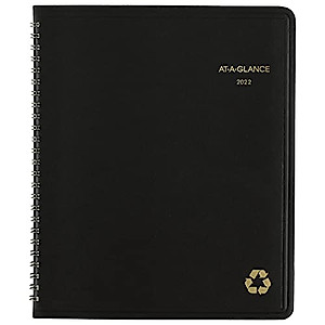 AT-A-GLANCE 2022 Monthly Planner by AT-A-GLANCE, 7" x 8-3/4", Medium, Wirebound, Recycled, Black (70120G05)