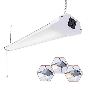 HOLDWILL 1 Pack LED Shop Light 4FT 48W Linkable Utility Integrated Ceiling Lighting Fixture, 3 Colors Selectable Hanging&Ceiling Mount with Pull Chain LED Workbench Light for Workshop,Garage