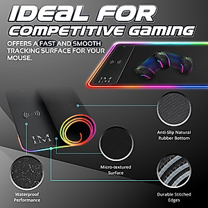 Ingenious Minds RGB Gaming Mouse Pad with Wireless Charging, Large Gaming Mouse Pad with 15W Fast Charging, 10 Colors LED Light, Premium and Non Slip Surface for Gaming, Desks, PC, and Office.