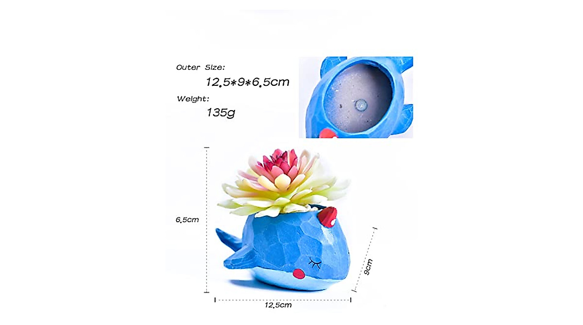 Cute Blue Whale Flower Pot - Resin Succulent Plant Stand for Garden
