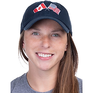 Ann Arbor T-shirt Co. Canadian American Flag Hat - Canada USA Friendship, Maple Leaf America Dad Baseball Pin Cap for Men & Women - (Navy)