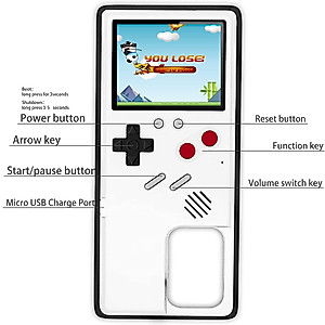 KJArrow Gameboy Case for Samsung Galaxy S22 Ultra - 36 Built-in Games, Slim Fit, PC+TPU, White