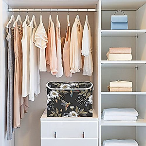 CaTaKu Bird Chamomile Storage Bins with Lids and Handles, Fabric Large Storage Container Cube Basket with Lid Decorative Storage Boxes for Organizing Clothes