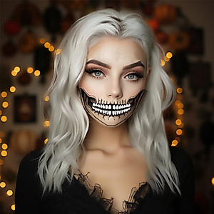 ENYACOS skeleton mouth tattoo,devil face tattoo,halloween spider web face stickers,halloween make up adults,face tattoos for men and women,horror make up,scary face tattoos (A)