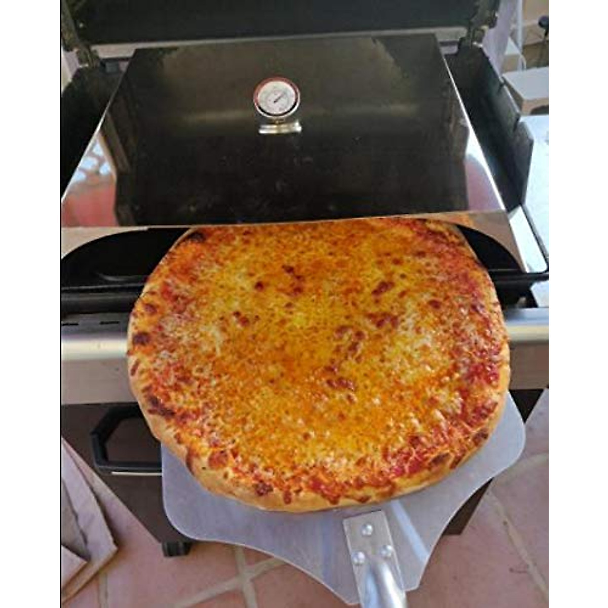 Universal Stainless Steel Grill Top Pizza Oven Kit with Pizza Stone Pizza Peel Pizza Cutter Pizza Shovel for Most Gas Grills Flat Top Grills Griddles Firepit- Set of 7 Pizza Baking Pizza Accessories