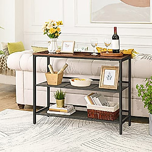 HOOBRO Console Table, Sofa Table with 2 Flat or Slant Adjustable Mesh Shelves, Hallway Table and Sideboard in Entryway, Living Room Corridor, Easy Assembly, Industrial, Rustic Brown and Black BF01XG01