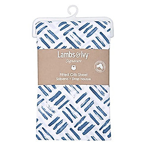 Lambs & Ivy Signature Crosshatch Organic Cotton Navy Blue Fitted Crib Sheet