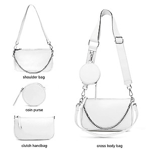 AMHDV Women Multipurpose Crossbody Bags Small Shoulder Bag Fashion 3 in 1 Zip Handbags with Coin Purse (02-white)