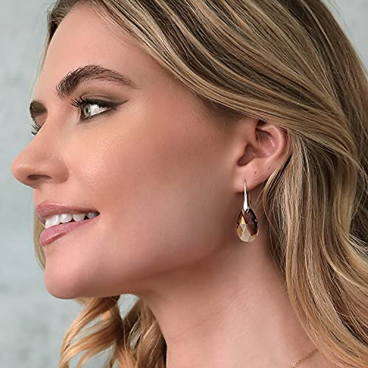 Gem Stone King 925 Sterling Silver Smoky Brown Crystals Teardrop Drop Dangle Hook Earrings For Women