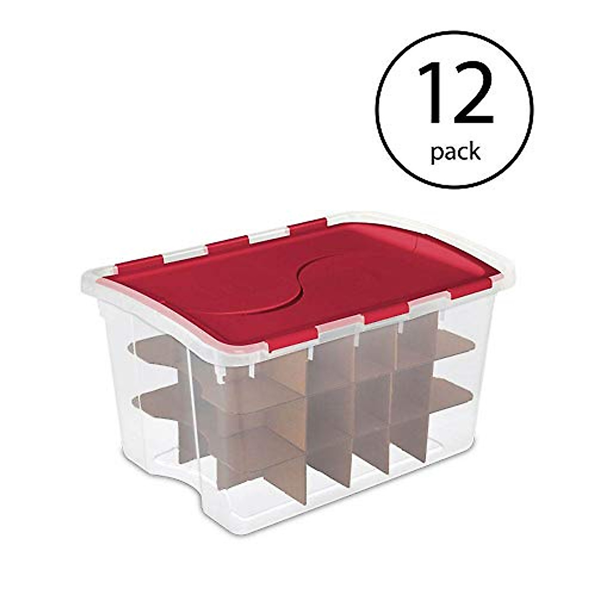 Sterilite 48 Quart Clear Stackable Holiday Christmas 45 Ornament Storage Box with Lid (12 Pack)