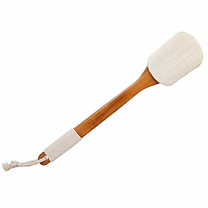 Leotruny 100% Natural Exfoliating Loofah with Long Wooden Handle Shower Back Brush (Off-White (1 Pack))