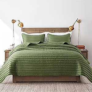 Olive Dark Green Queen Size Quilt Bedding Sets with Pillow Shams, Full Lightweight Soft Bedspread Coverlet, Forest Quilted Blanket Thin Comforter Bed Cover for All Season, 3 Pieces, 90x90 inches