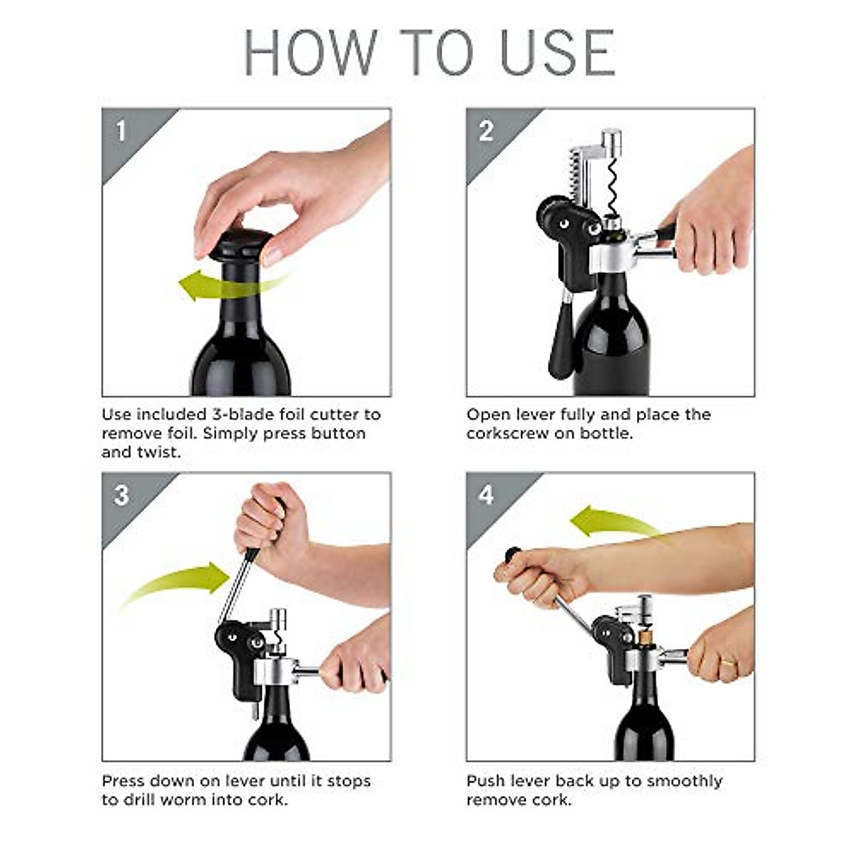 HOST Lever Corkscrew, Soft Touch Handles, 3 Blade Foil Cutter