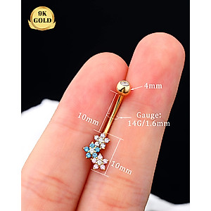 Melighting Solid Gold Belly Button Ring Gold Flower Belly Ring Clear CZ 9K Gold Belly Piercing Jewelry 14G Navel Ring for Women