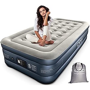 iDOO Twin Air Mattress, Double High Adjustable Blow Up Mattress with Built-in Pump, Comfortable Top Surface Inflatable Airbed for Home Portable Travel, 75x39x18in, 550lb MAX