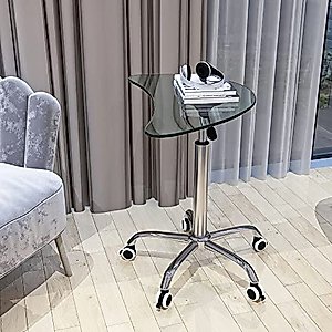 AMNOOL Glass Desk with Lockable Wheels Roller Desk with Stainless Steel Legs Height Adjustable Glass Desk Suitable for Computer Desk, Bedroom, Balcony, Classroom, Lecture Hall