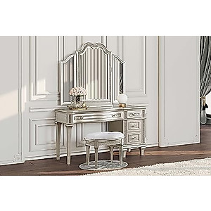Coaster Home Furnishings Evangeline Oval Vanity Stool with Faux Diamond Trim Silver and Ivory
