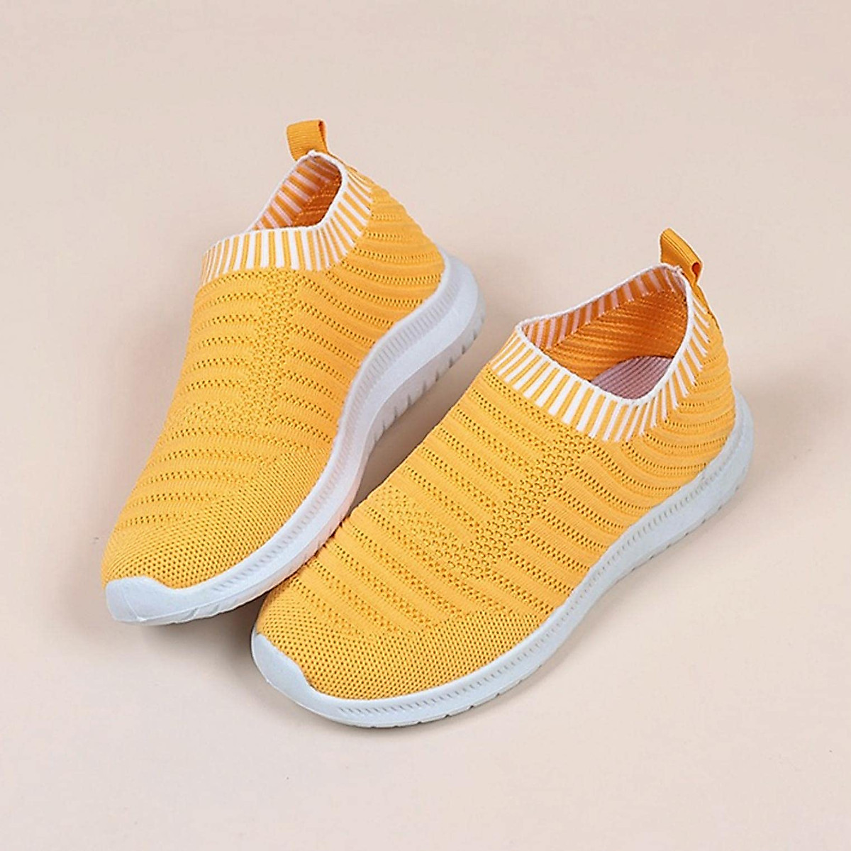 Trilanme Women's Walking Shoes Striped Knit Sock Sneakers Slip On Mesh Platform Air Cushion Running Athletic Sneakers Breathable Nursing Workout Yoga Loafers Gym Tennis for Women