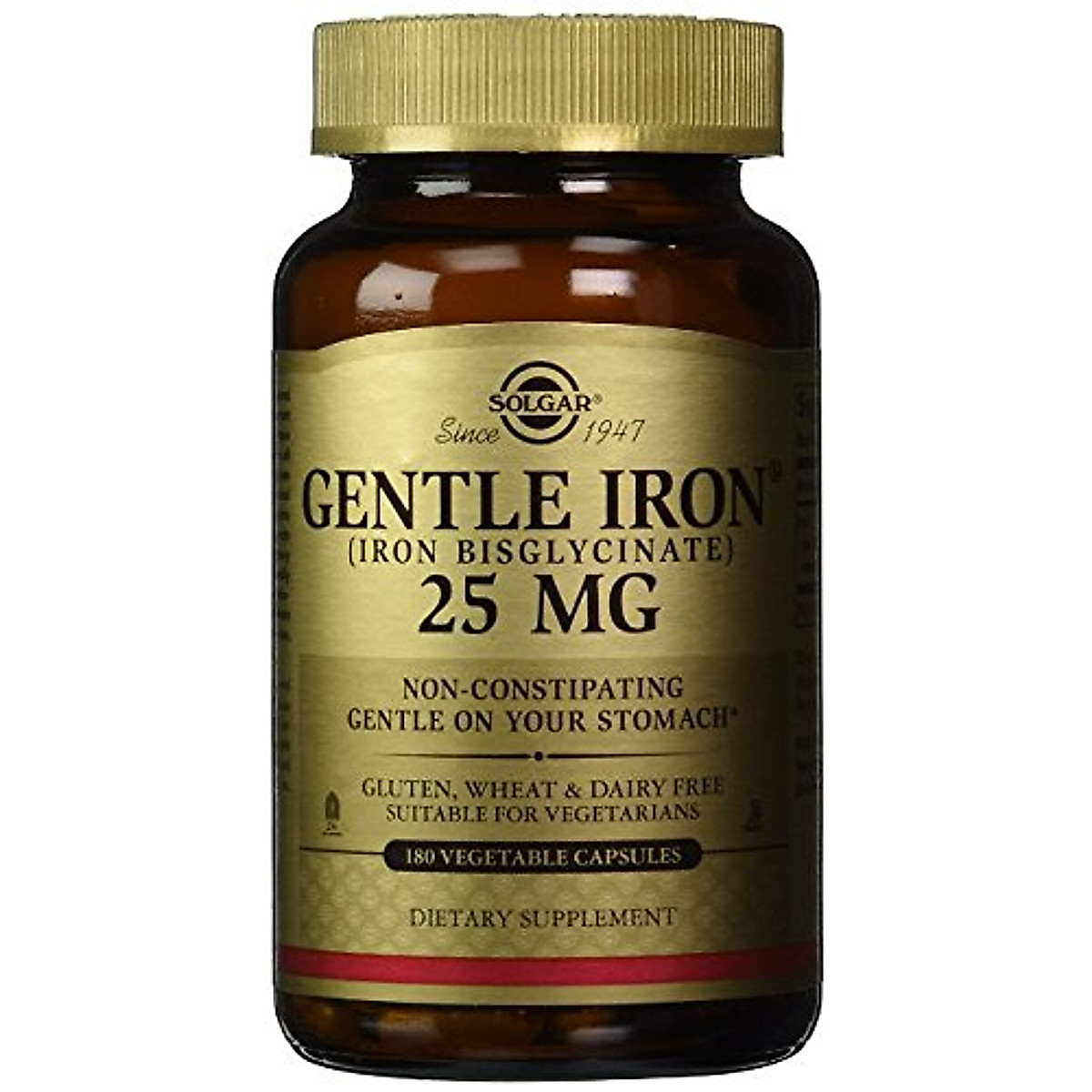 Solgar - Gentle Iron 25 mg Vegetable Capsules 180 Count 3 Pack Easy on Stomach, Promote Red Blood Cell Production.