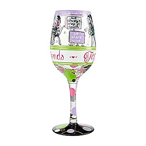 Enesco - 6004358 Enesco Designs by Lolita Girlfriends Together Hand-Painted Artisan Wine Glass, 15 Ounce, Multicolor