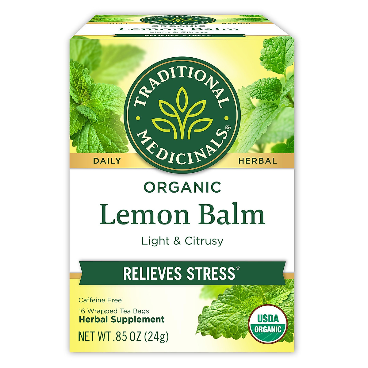 Traditional Medicinals Organic Lemon Balm Herbal Tea, Calming and Supports Digestion, (Pack of 1) - 16 Tea Bags
