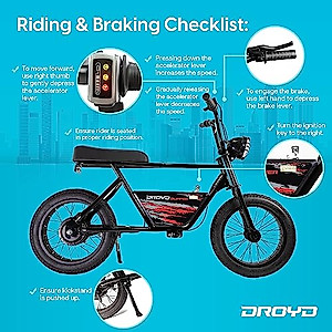 Droyd Blipper Electric Mini Balance Bike for Kids Ages 13+, 250W w 12.5MPH up to 12.5 Miles, up to 60 Mins Run Time w 16in Tire, 24V 10Ah Battery