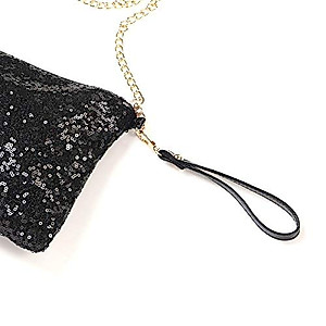 Tinksky Sparkly Sequin Handbag Lady Party Evening Clutch Shoulder Bag, Mother's Day gift or gift for women (Black), 10 * 7.1 * 0.8 inch