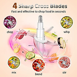 Food Processor 6000mAh Wireless Vegetable Chopper with 5 Cup Glass Bowl, Electric Garlic Meat Choppers BPA-free Baby Food Processors Puree Blender Mini Kitchen Mincer with 4 Blades, 2 Speeds (White)