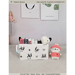 ONOEV Rectangular Fabric storage box, decorative basket and finishing basket with handle are used for the storage of clothes, books and sundries (Bulldog) 14.9’’L ×10.2’’W×9.05’’H inches
