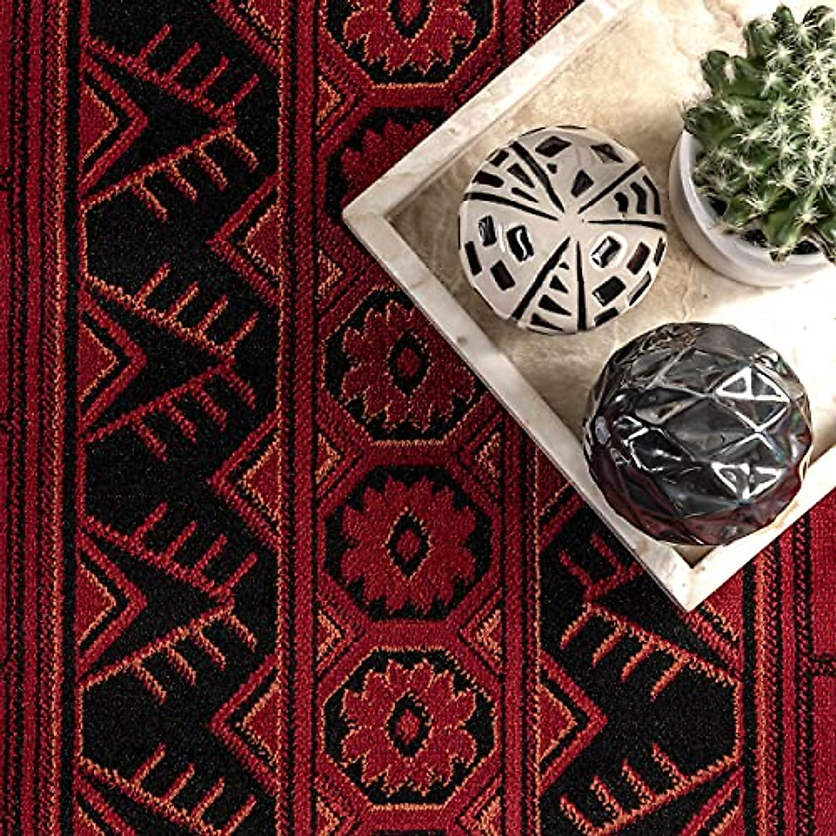 nuLOOM Billie Traditional Paneled Fringe Area Rug, 6' 7" x 9', Red