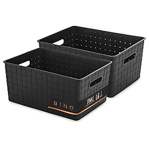 BINO | Plastic Storage Baskets Large - Black | THE STABLE COLLECTION | Multi-Use Storage | Rectangular Cabinet Organizer | Baskets For Organizing with Handles | Home Office Organization and Storage