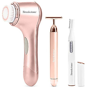 Brookstone 3-in-1 Rose Gold Facial Skin Care Set | Facial Skin Care Products Include Facial Cleansing Brush, T-Bar Face Massager and Facial Epilator | Perfect Gift
