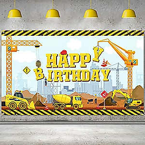 Construction Happy Birthday Backdrop Dump Truck Background Excavator Crane Birthday Party Banner Digger Excavator Truck Background Photography Studio Props Cake Table Boy Kids Birthday Decorations