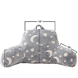 Holawakaka Glow in The Dark Bed Rest Pillow with Arms,Glitter Moon Stars Reading Pillows Perfect for Teens,Kids,Boys, Girls Lumbar Head Neck Coccyx Lower Back Support Cushion