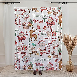 Custom Christmas Santa Blanket for Kids Boys Girls, Personalized Soft Cozy Flannel/Sherpa Xmas Throw Blanket with Name, Gifts for Christmas Holiday