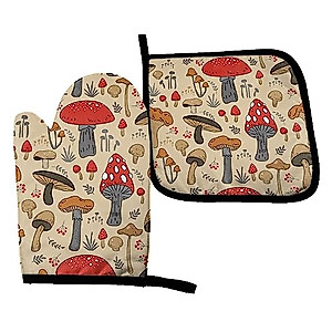 RENGMIAN Various Mushroom Art Oven Mitts and Pot Holders Heat Resistant Oven Gloves Safe Cooking Baking Grilling