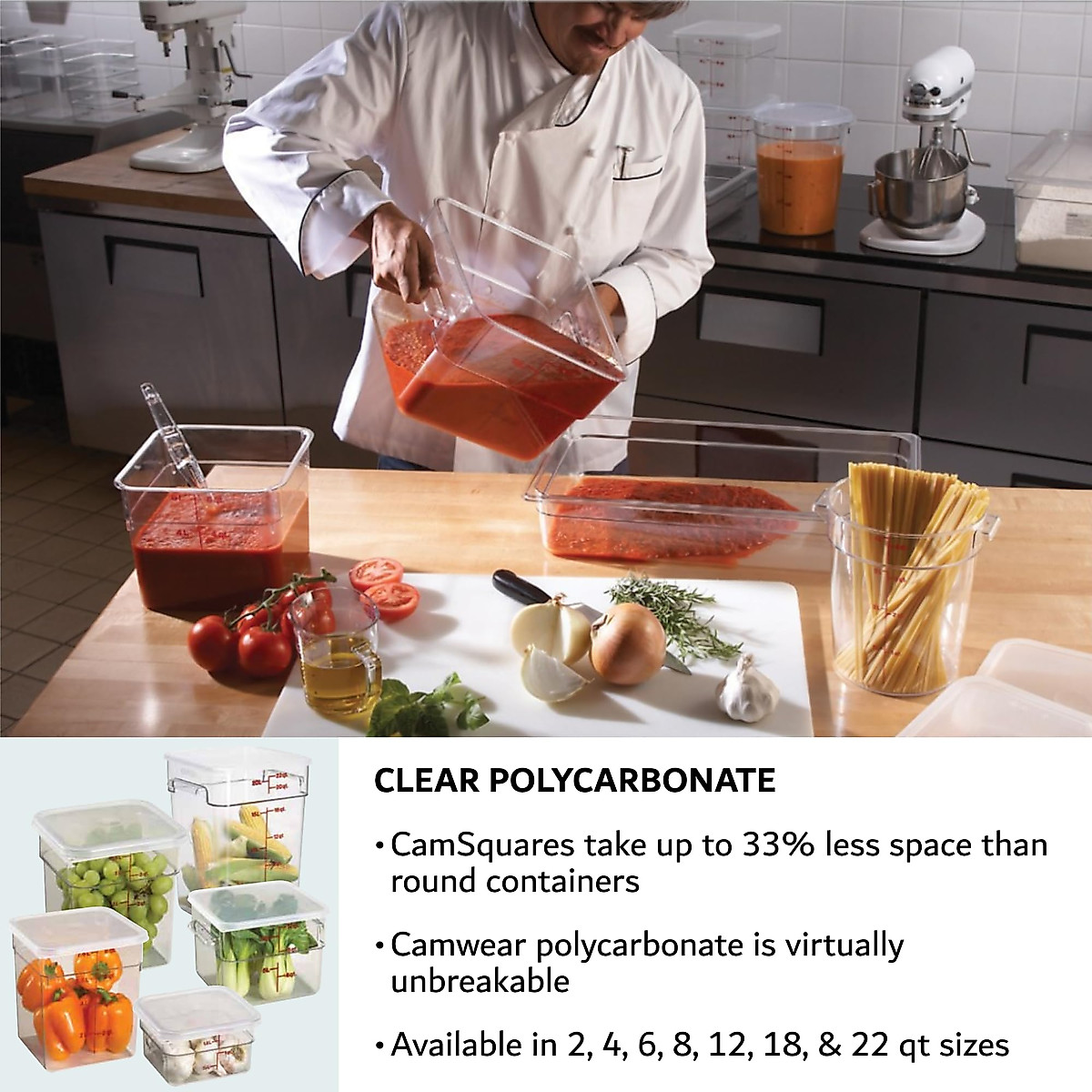 Lumintrail Cambro 12 Qt Square Food Storage Container Clear with Lid Bundle Includes a Measuring Spoon Set