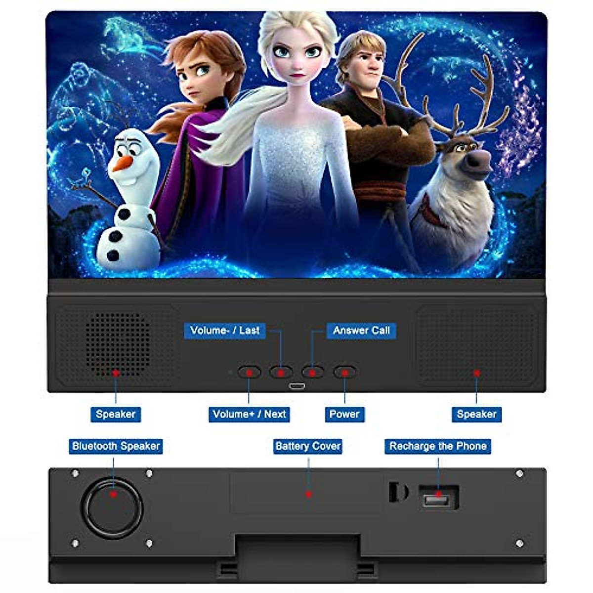 12" Phone Screen Magnifier with Bluetooth Speakers - 3D HD Magnifying Projector Screen Enlarger for Movies, Videos, Games - Foldable Cell Phone Stand with Screen Amplifier - Supports All Smartphones