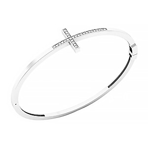 Dazzlingrock Collection 0.10 Carat (ctw) Round White Diamond Sideways Cross Bangle Bracelet for Women in 925 Sterling Silver