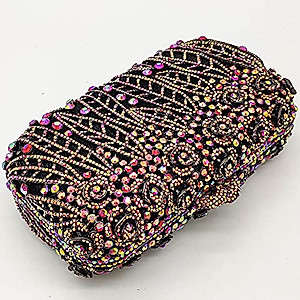 Boutique De FGG Dazzling Crystal Flower Clutch for Women Evening Minaudiere Bags Wedding Party Purses and Handbags (Small, Fuchsia with Iridescent)