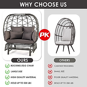 RADIATA Oversized Wicker Double Egg Chair w/ 7 Cushions 500lb Capacity Lounge Basket with Strong Heavy-Duty Steel Frame for Indoor Outdoor Patio Backyard Living Room (Gray)