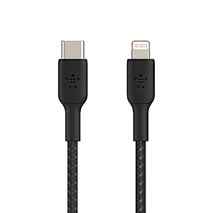 Belkin BoostCharge Nylon Braided USB C to Lightning Cable 3.3ft/1M - MFi Certified 18W Power Delivery iPhone Charger Cord - Apple Charger USB C Cable - Fast Charging for iPhone 14, iPhone 13 - Black