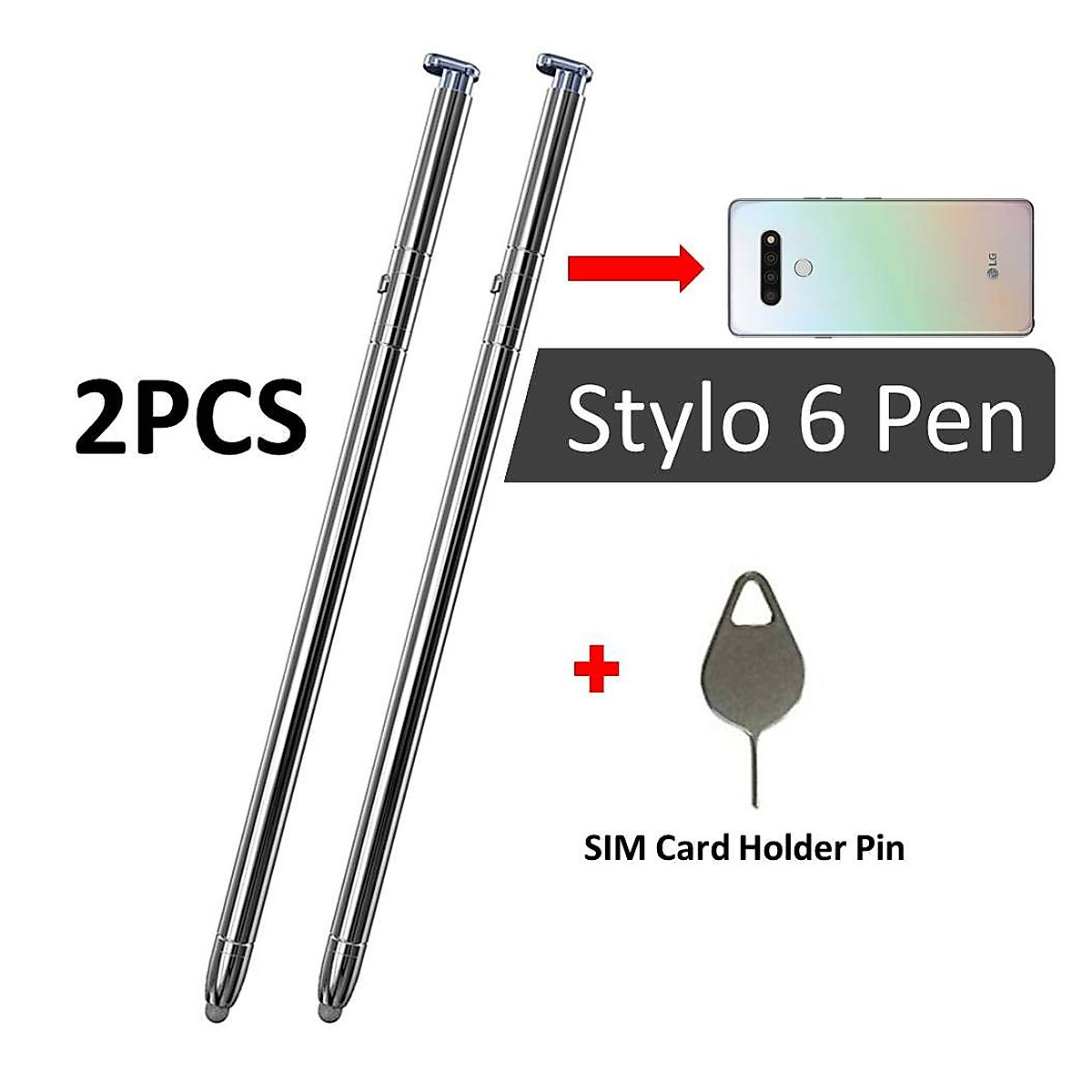 2PCS Stylo 6 Pen Touch Stylus Pen Replacement Part for LG Stylo 6 Stylus 6 Q730TM/AM/VS/MS/PS/CS/MA LCD Touch Pen Stylus Pen + Eject Pin (White Phone Pen)