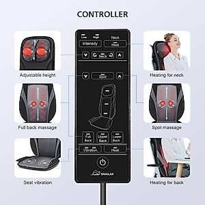 Snailax Shiatsu Neck Back Massager with Heat, Massage Chair pad with Height Adjustment, Full Back Kneading Shiatsu or Rolling Massage, Gifts for Men, Women