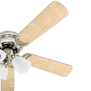 Prominence Home Whitley, 42 Inch Traditional Flush Mount Indoor LED Ceiling Fan with Light, Pull Chain, 5 Dual Finish Blades, Reversible Motor - 50863-01 (Satin Nickel), Bright Brass