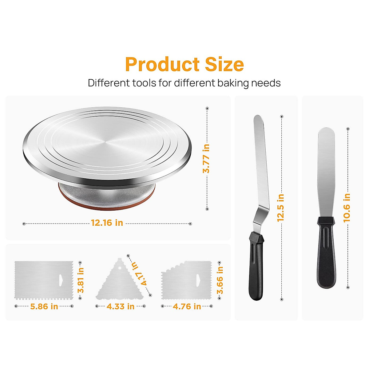 Kootek Aluminium Cake Turntable, 12 Inch Rotating Cake Stand, 35 pcs Cake Decorating Kit Supplies with 24 Numbered Icing Piping Tips, 2 Frosting Spatula, Pastry Bags and Other Baking Tools