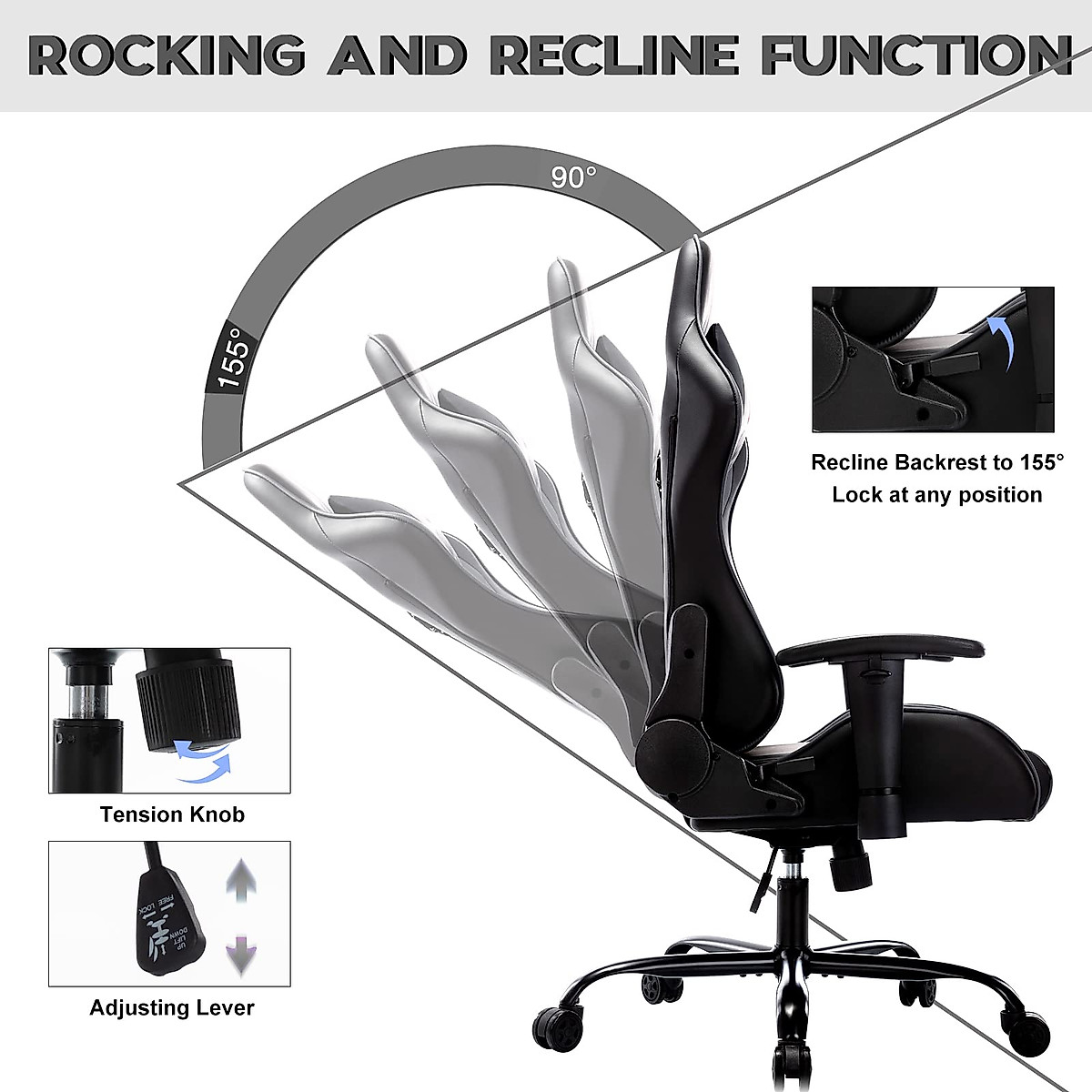 AFO High Back Desk Ergonomic Adjustable Computer Gaming Chair, Grey