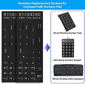 2PCS Keyboard Number Stickers, Keyboard Number Pad Replacement Stickers Universal for Wireless Numeric Pad Numpad Keypad, Laptop, Desktop, Computer, Keyboard Numbers Sticker -Matte